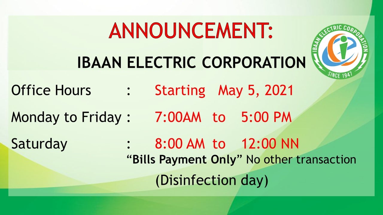 New IEC Office Hours – Ibaan Electric Corporation